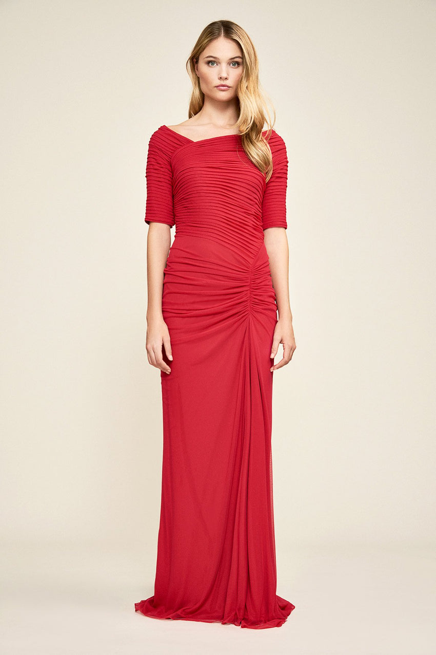 Draped Mesh Gown – Tadashi Shoji Official Online Boutique