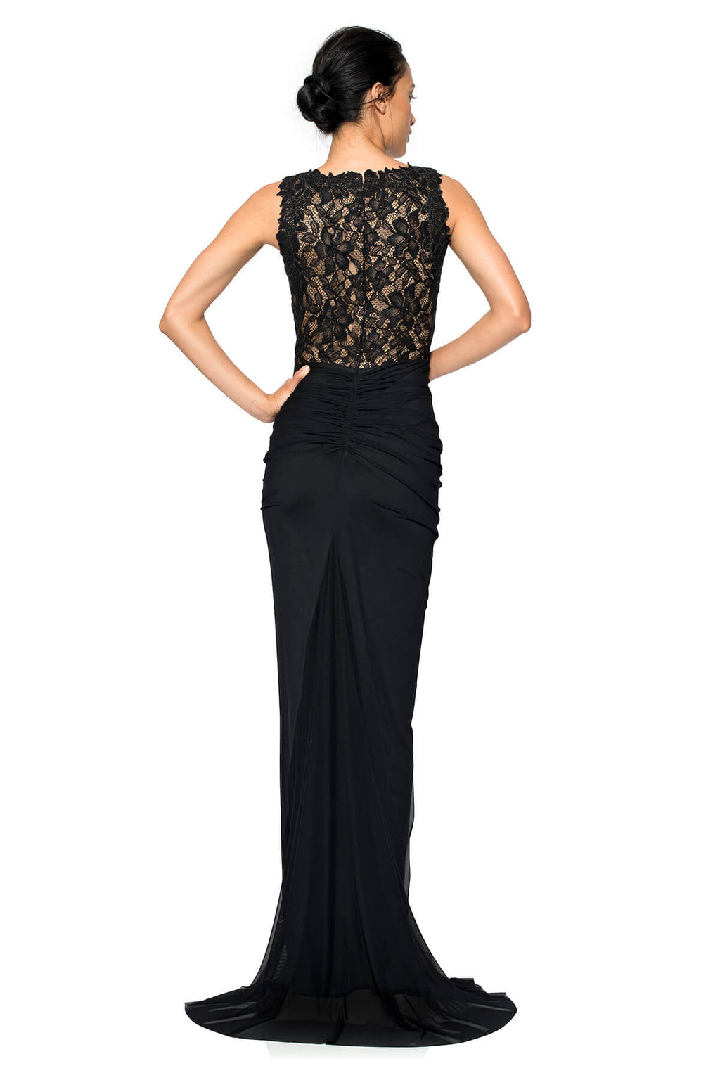 Lace and Draped Tulle Boatneck Gown – Tadashi Shoji Official Online ...