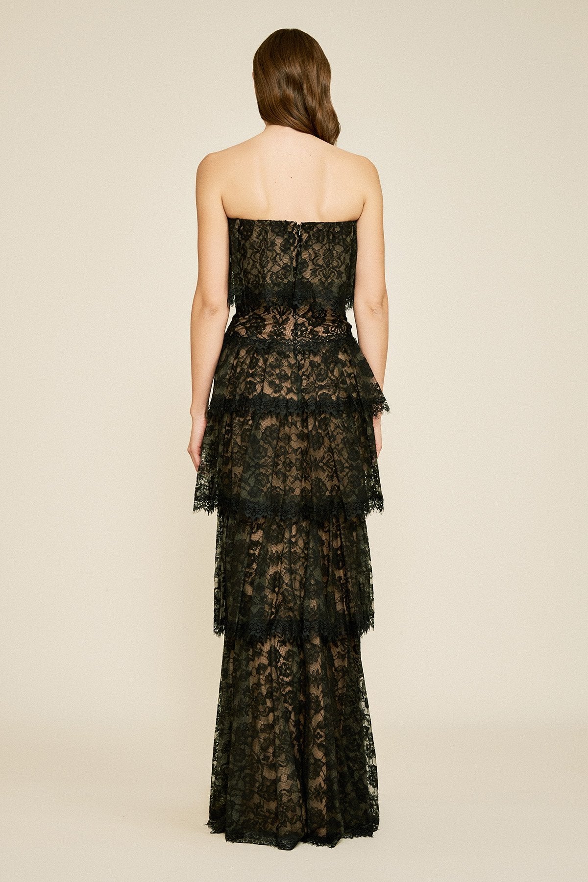 Moe Strapless Tiered Lace Gown – Tadashi Shoji Official Online Boutique