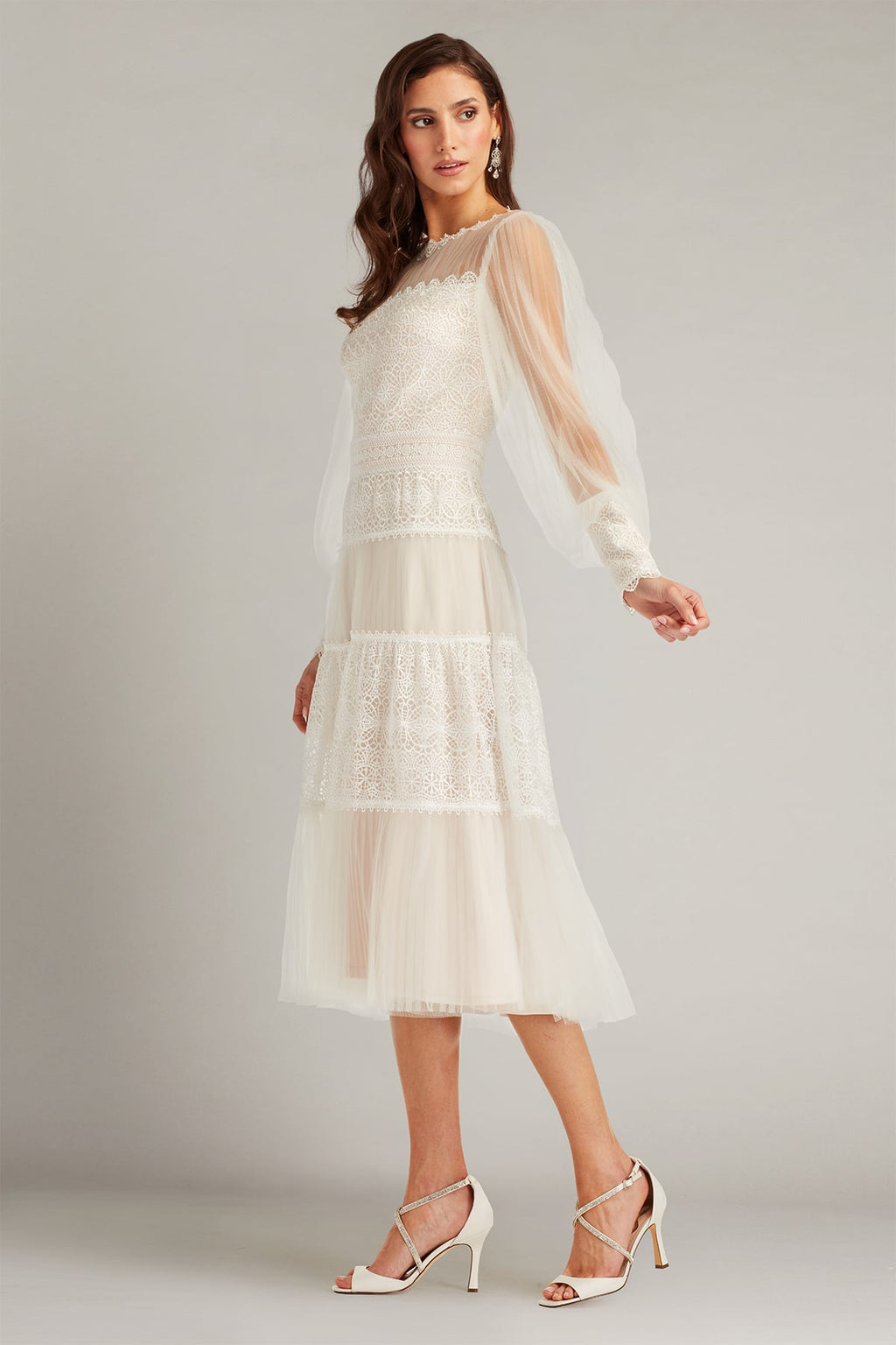 Anaka Pleated Tulle Embroidered Midi Dress – Tadashi Shoji Official ...