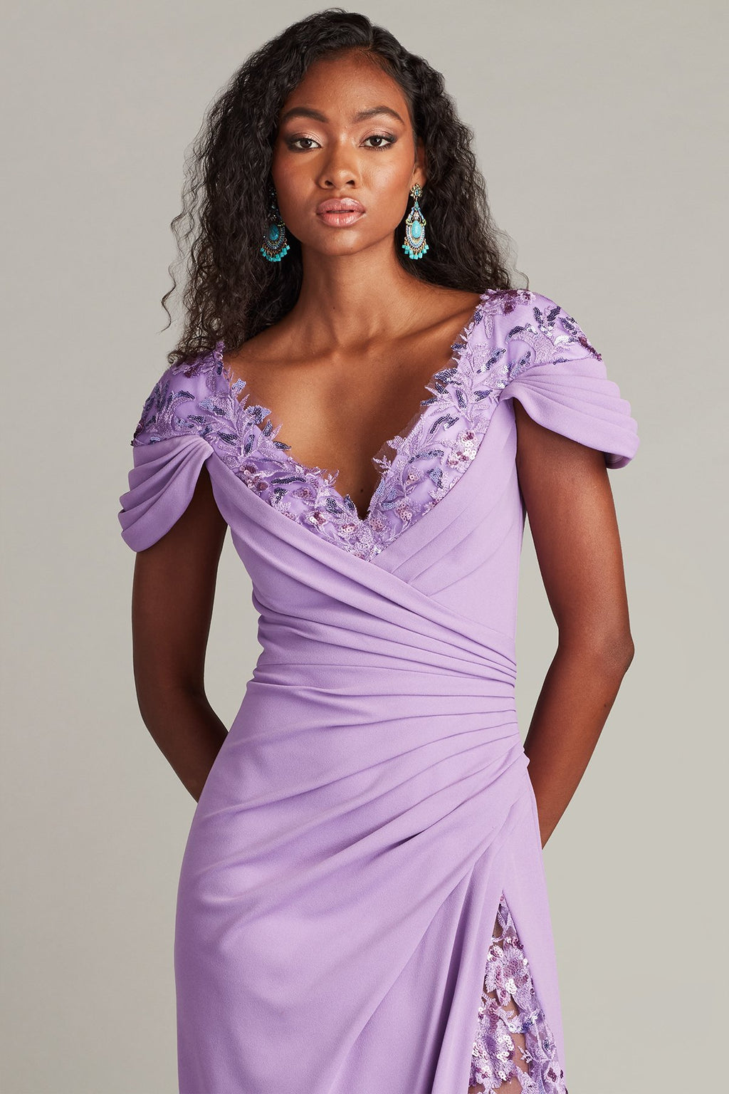 Sunas Draped Crepe and Sequin Embroidered Gown – Tadashi Shoji Official ...