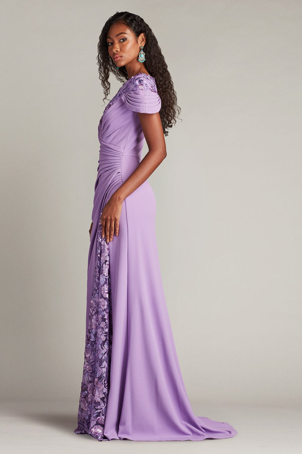 Sunas Draped Crepe and Sequin Embroidered Gown – Tadashi Shoji Official ...
